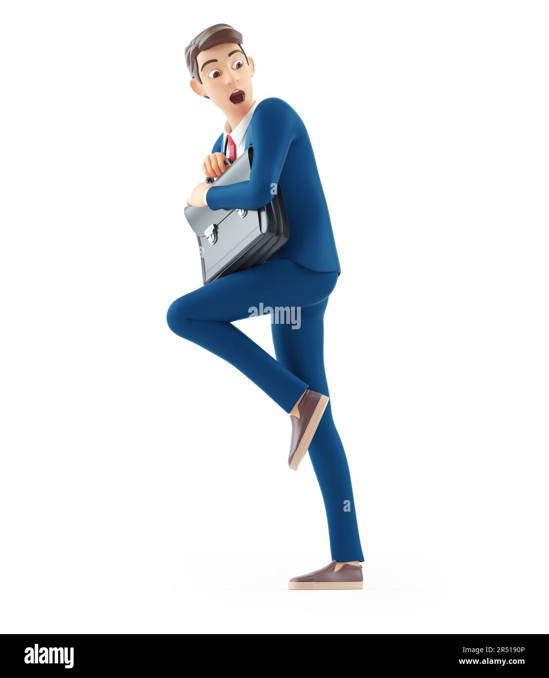 3d afraid cartoon businessman holding briefcase, illustration isolated ...