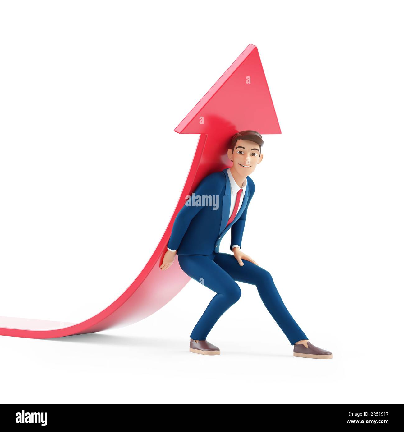 3d cartoon businessman lifting up red arrow, illustration isolated on ...