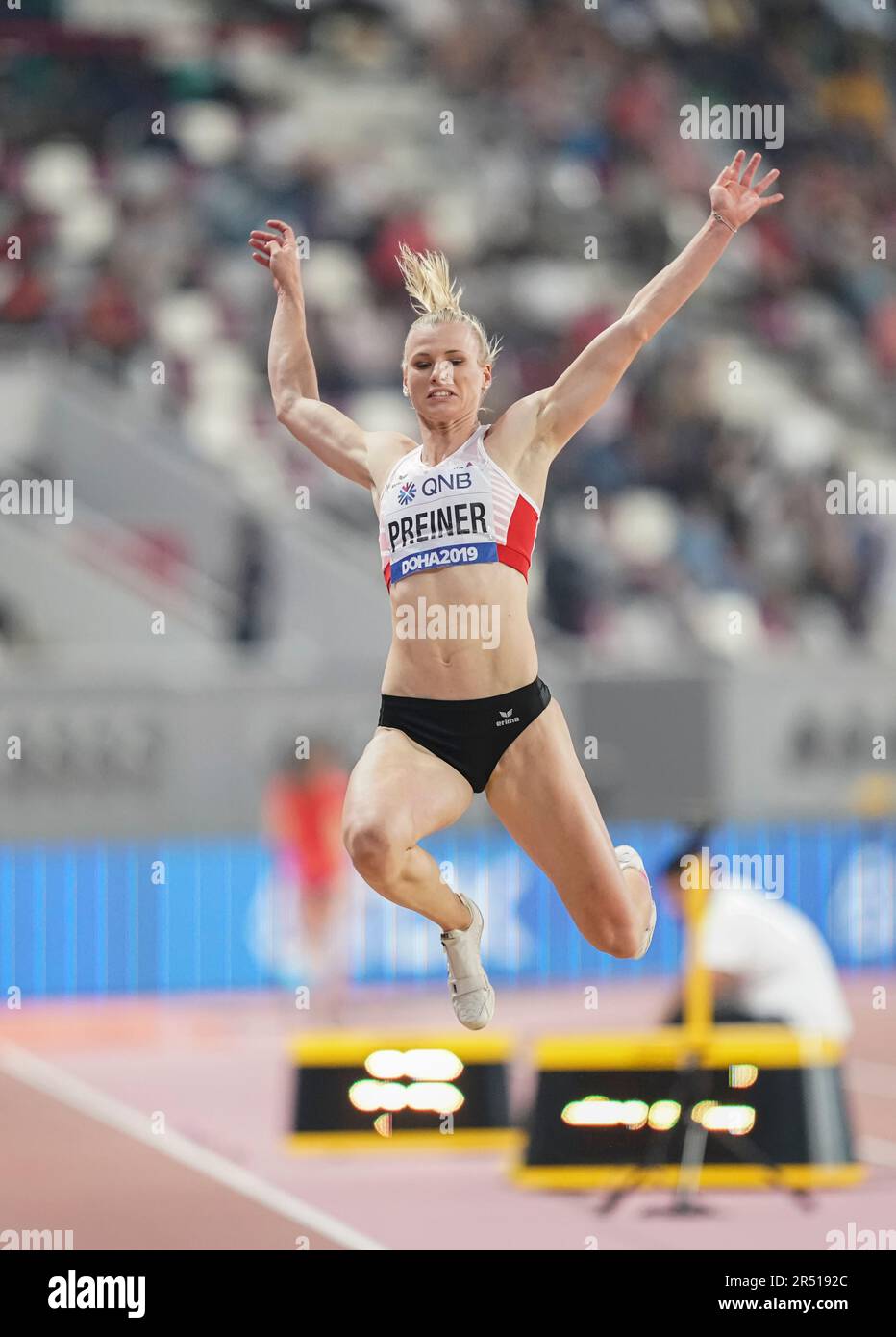 Verena Preiner in the triple jump in the heptathlon at the Doha 2019 ...