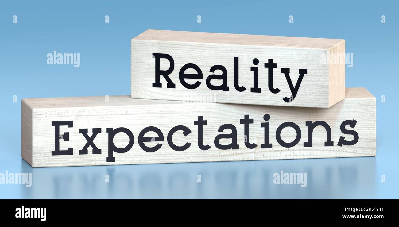 Expectations, reality - words on wooden blocks - 3D illustration Stock ...