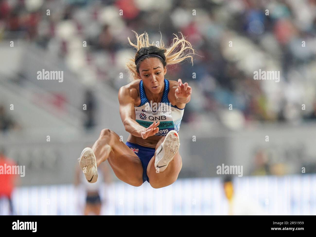 Katarina Johnson-Thompson in the triple jump in the heptathlon at the ...