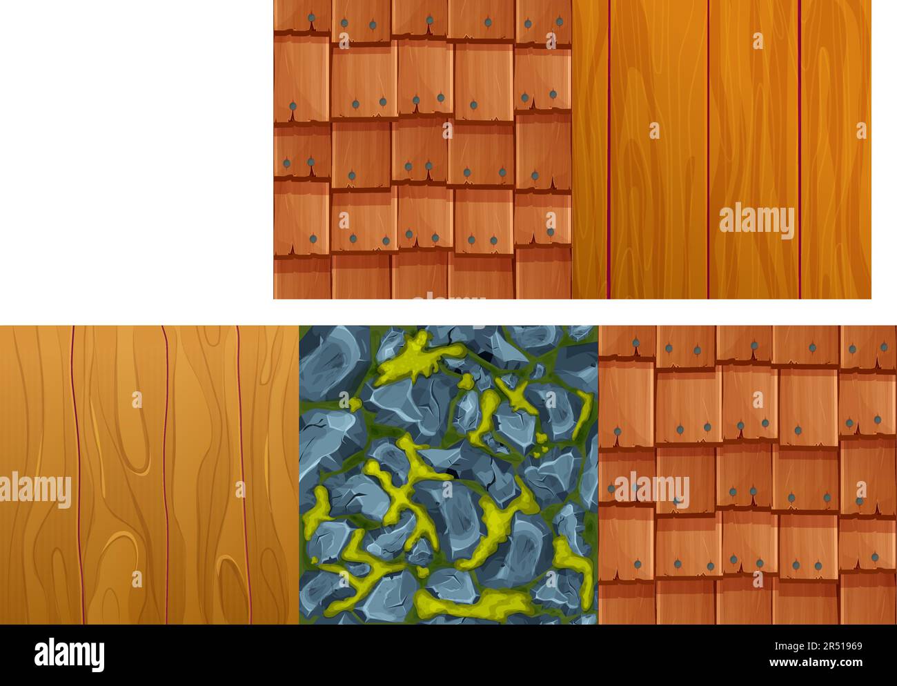 Set stone with moss and wooden material, textured surface wood comic ...