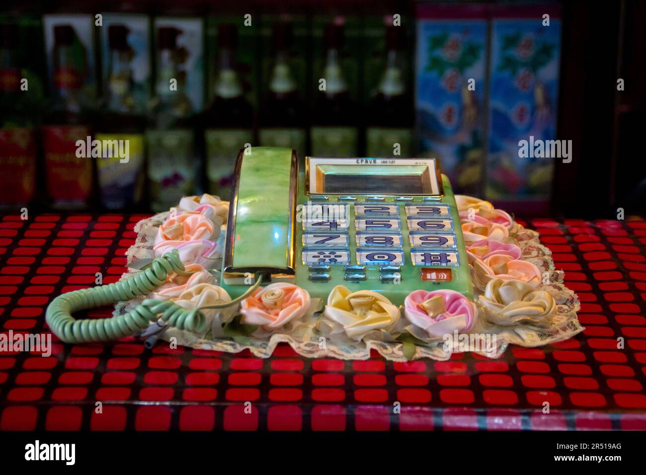 Kitsch phone mat, North Korea Stock Photo - Alamy