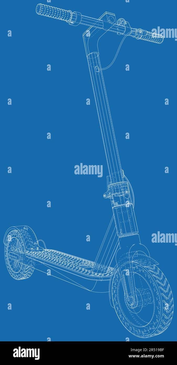 E-Scooter. Isolated wire-frame line. Vector rendering of 3d Stock ...
