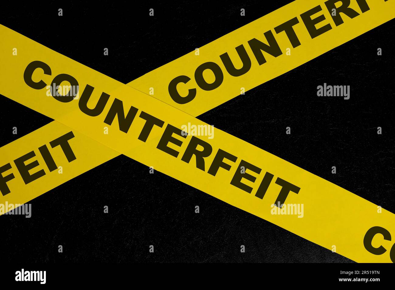 Counterfeit product and item caution and warning concept. Yellow ...