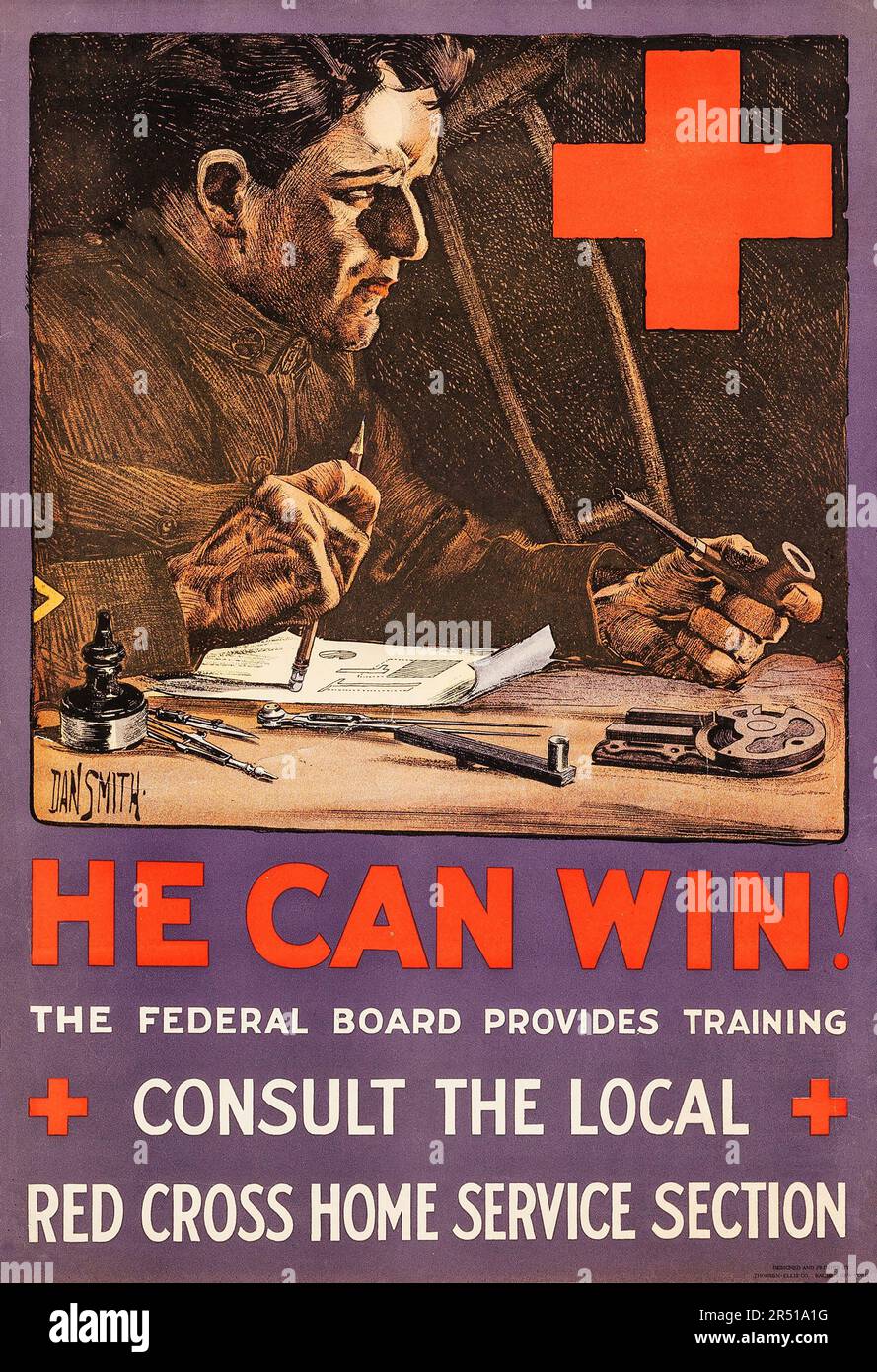 World War I Propaganda Poster (Red Cross, 1919) "He Can Win!" Dan Smith ...