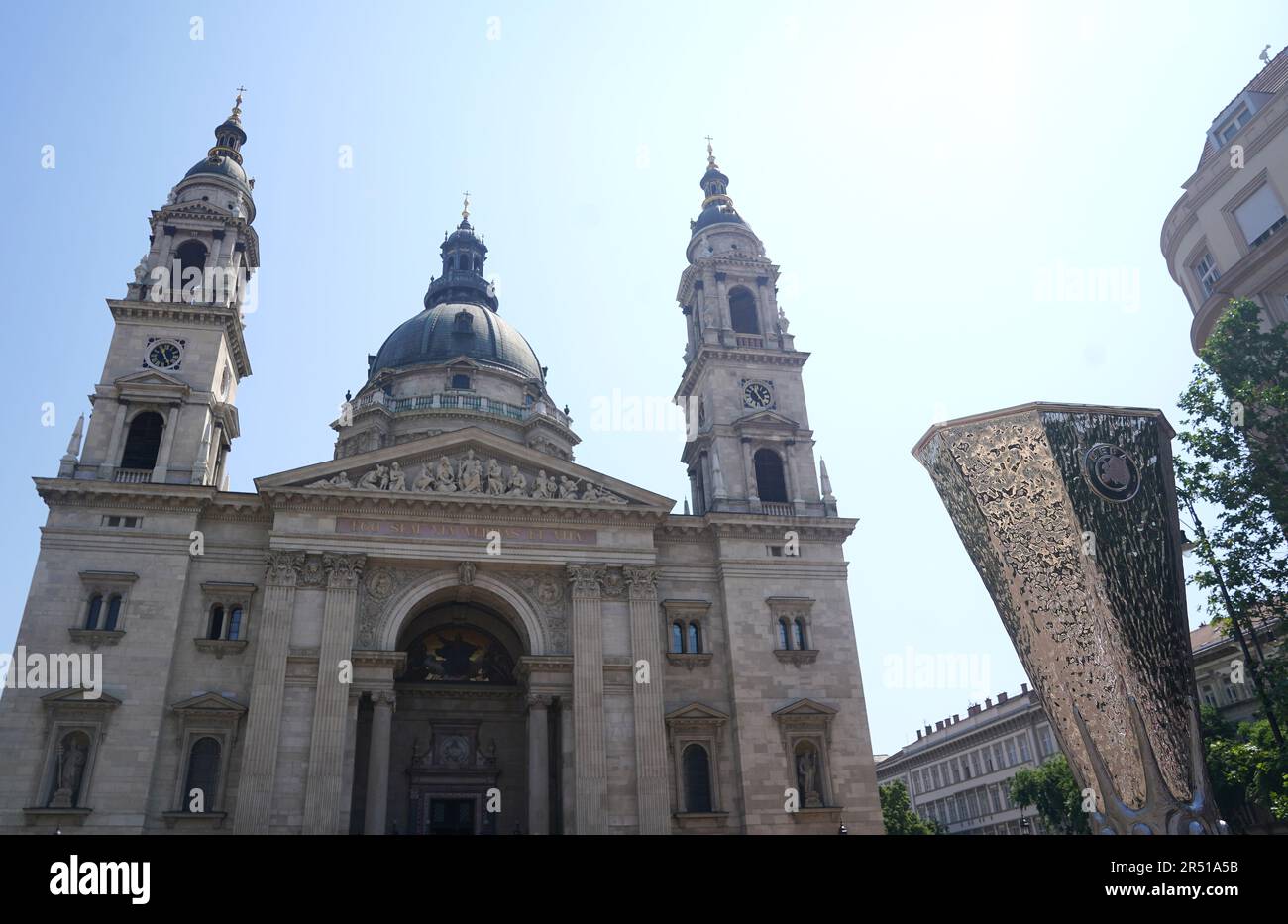 General view of a replica Europa League trophy by St. Stephen's ...