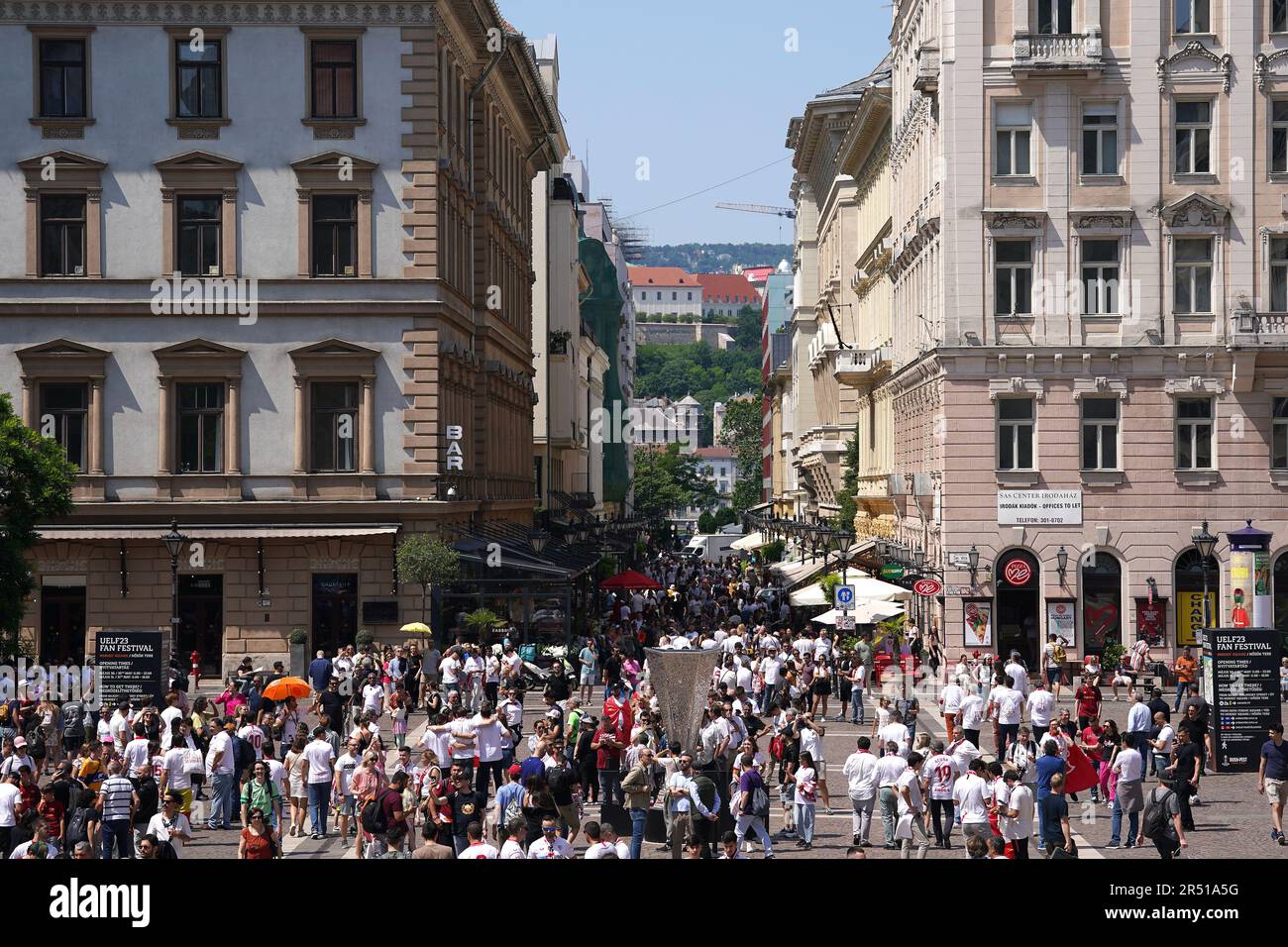 Sevilla fans gather outside St. Stephen's Basilica ahead of the UEFA ...