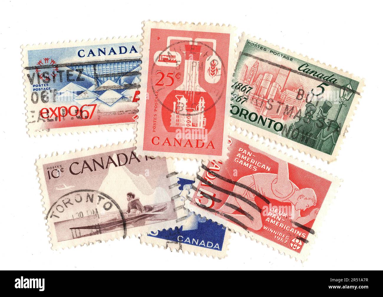 Vintage postage stamps from Canada featuring heritage isolated on a ...
