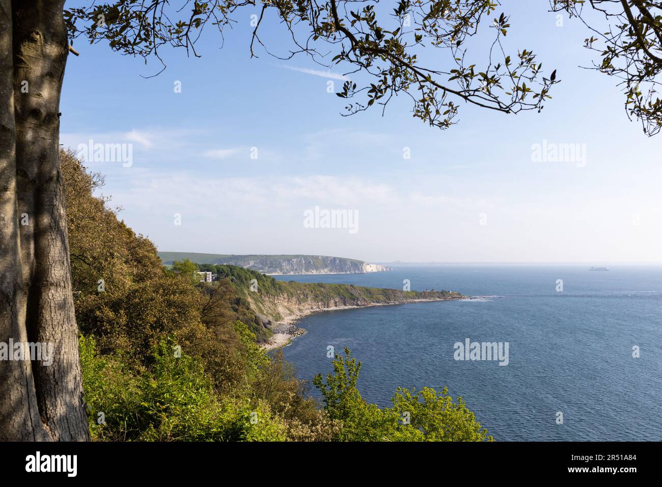 View of Swanage bay from Durlston Head, Dorset, England, UK Stock Photo ...