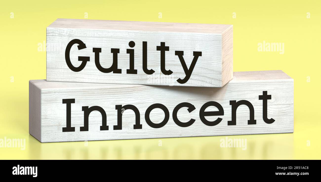 Innocent, guilty - words on wooden blocks - 3D illustration Stock Photo ...