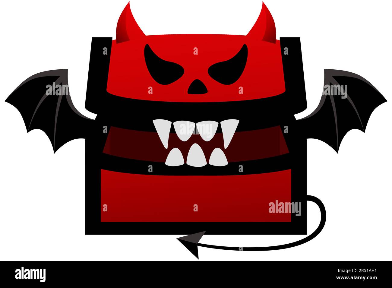 Devil chest, empty box, open red casket with wings, teeth and horns. Pc ...
