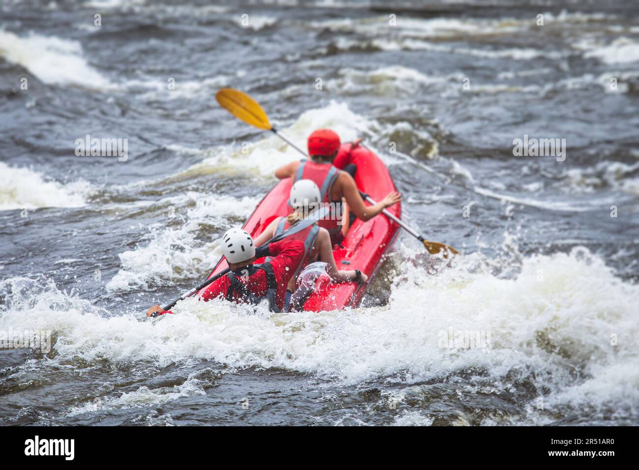 Raft boat during whitewater rafting extreme water sports on water ...