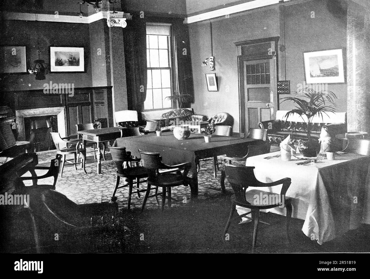 RN Barracks Chatham, c1904. Officers’ Ante-Room: Including a fireplace ...