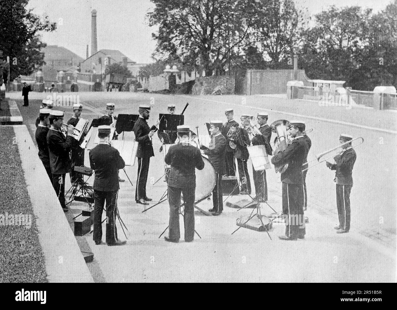 RN Barracks Chatham, c1904. Band: Part of the RN Chatham band including ...