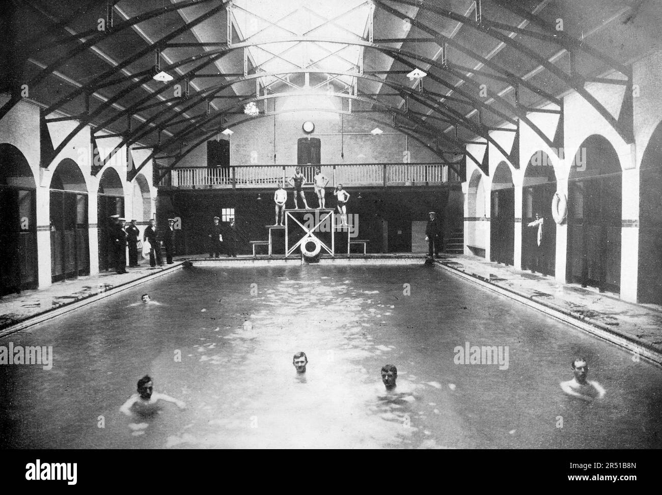RN Barracks Chatham, c1904. Swimming Bath: A large covered pool with ...