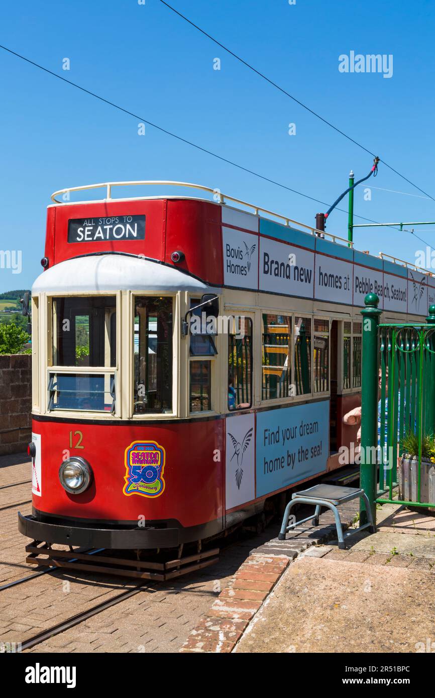 red open top double decker tram number 12 twelve, Seaton Tramway ...