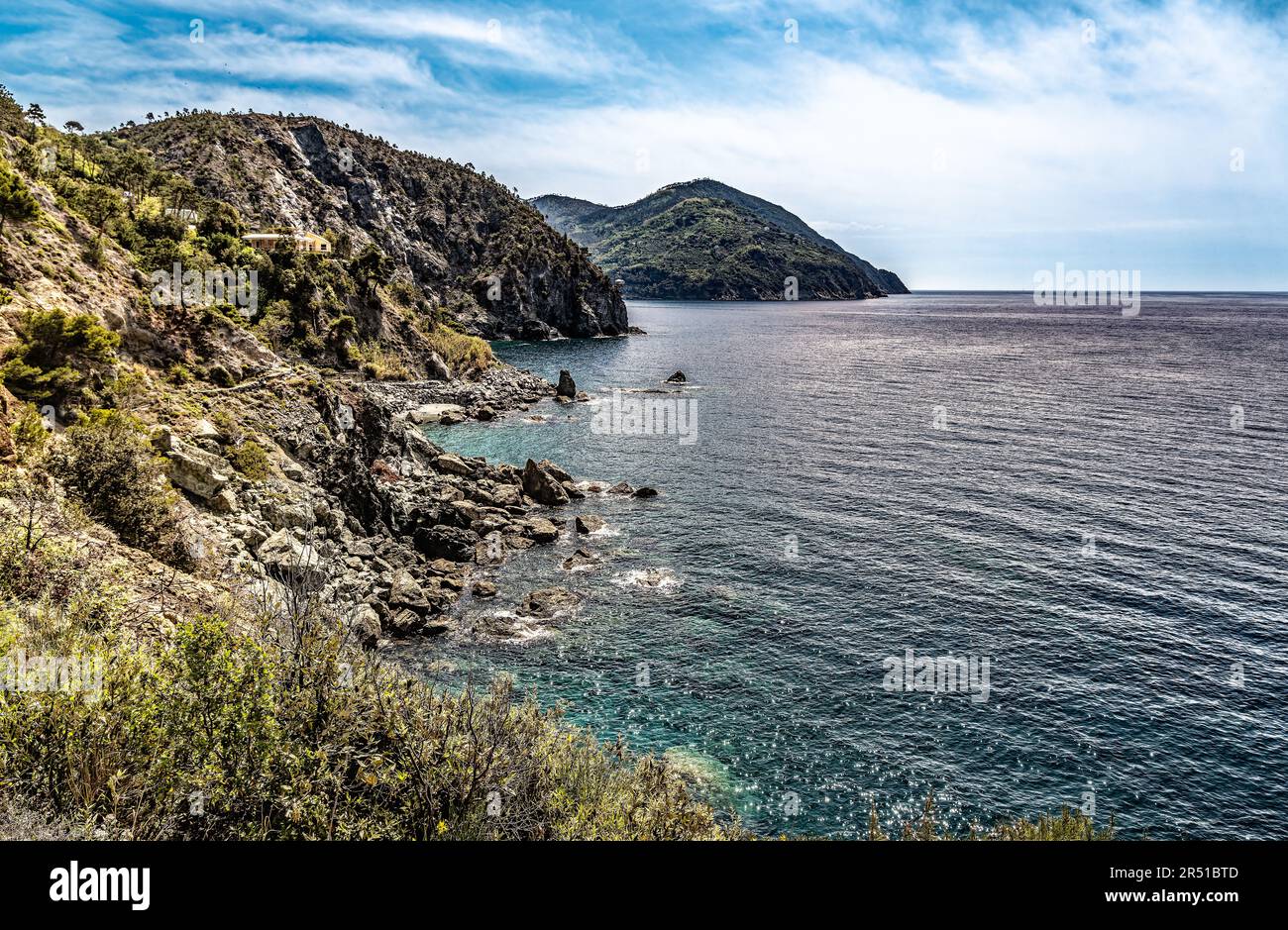 Coastline with ocean and rock formationas in Levanto, Cinque Terre ...
