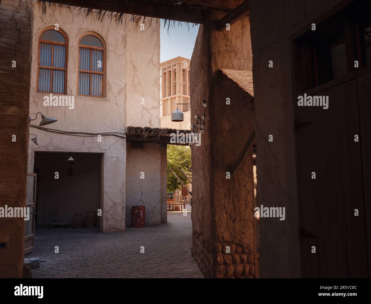 Al seef old historical district with traditional Arabic architecture ...