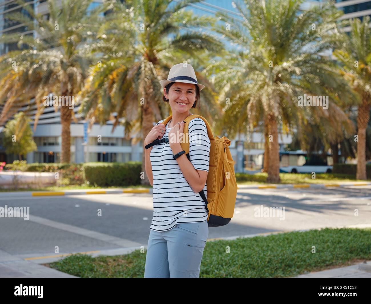 travel to the United Arab Emirates, Happy young asian female traveler ...