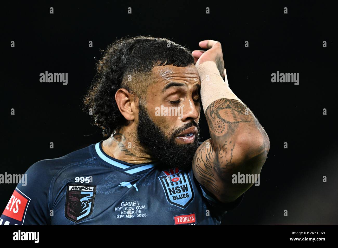 Josh Addo-Carr of the Blues reacts during State of Origin 2023 - Game 1 ...