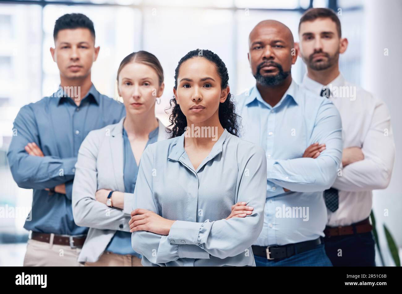 Confident group of business people in portrait with arms crossed, confidence and pride at HR ...