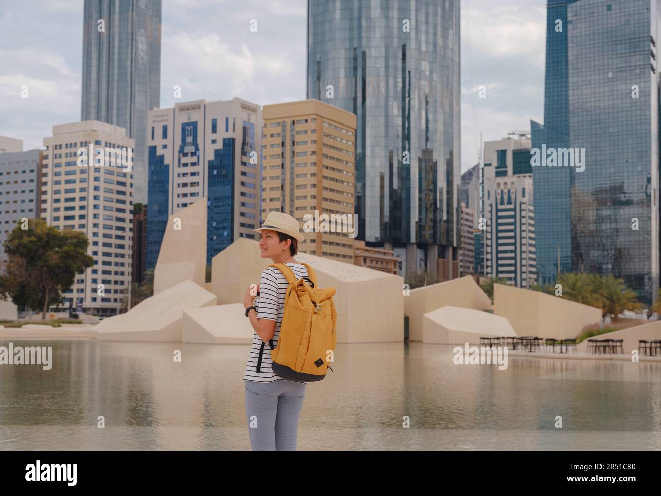 travel to the United Arab Emirates, Happy young asian female traveler ...