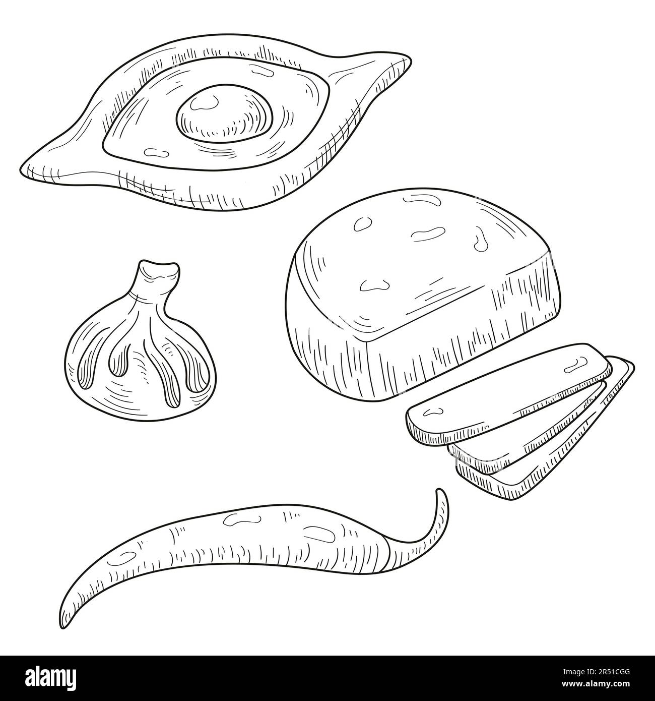 Drawing georgian national food isolated on the white background. Hand ...