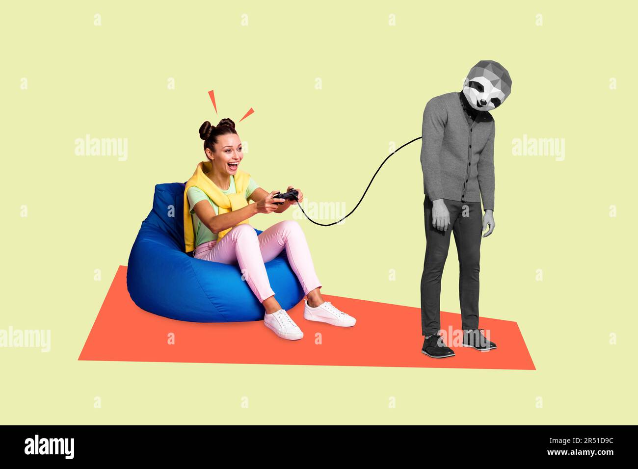 Poster banner collage of addicted excited lady player in futurism cyber ...