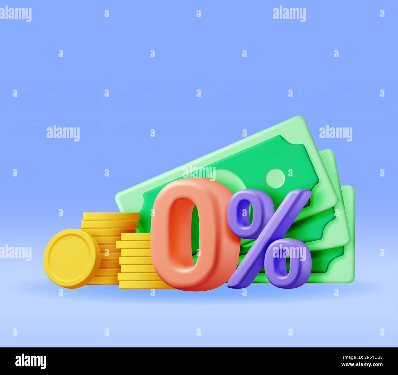 3d realistic zero percent sign icon with cash render money hi-res stock ...