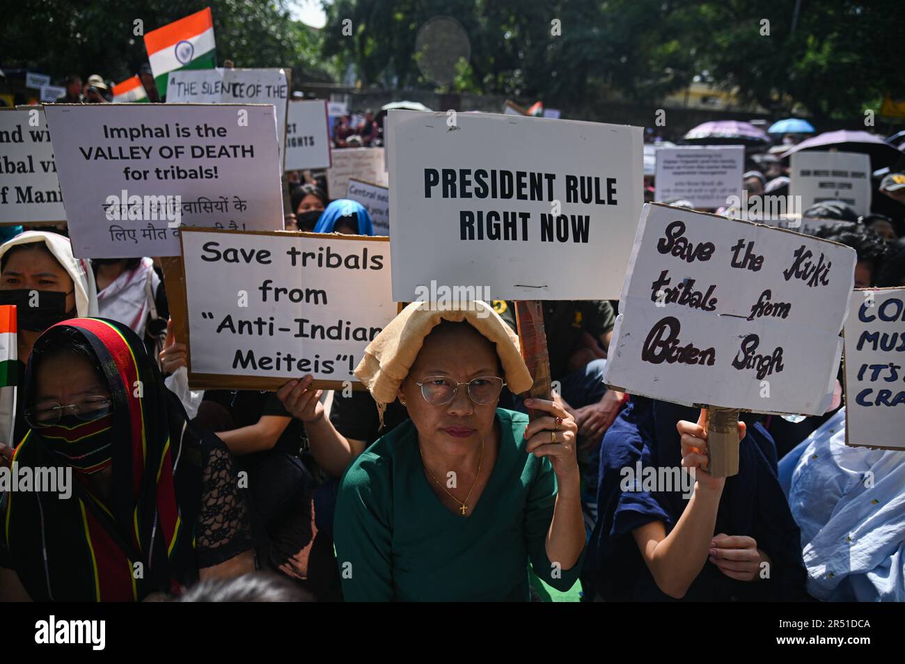 New Delhi, Delhi, India. 31st May, 2023. Members of the Kuki tribe hold ...