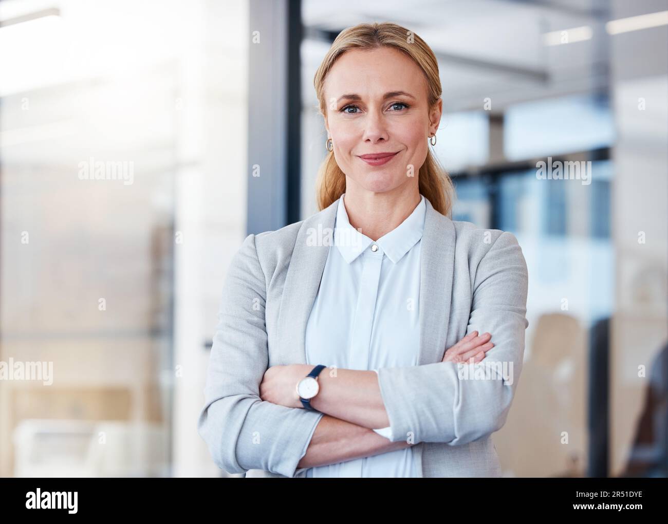 Business woman, portrait smile and arms crossed in confidence for small ...