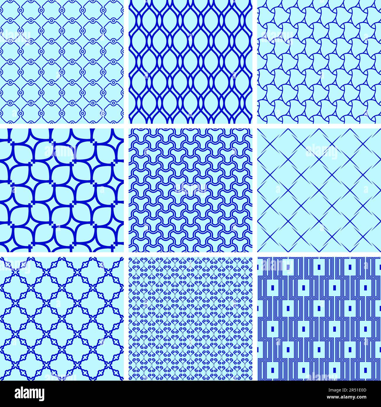 Vintage set of vector patterns. Blue square elements for decoration and ...