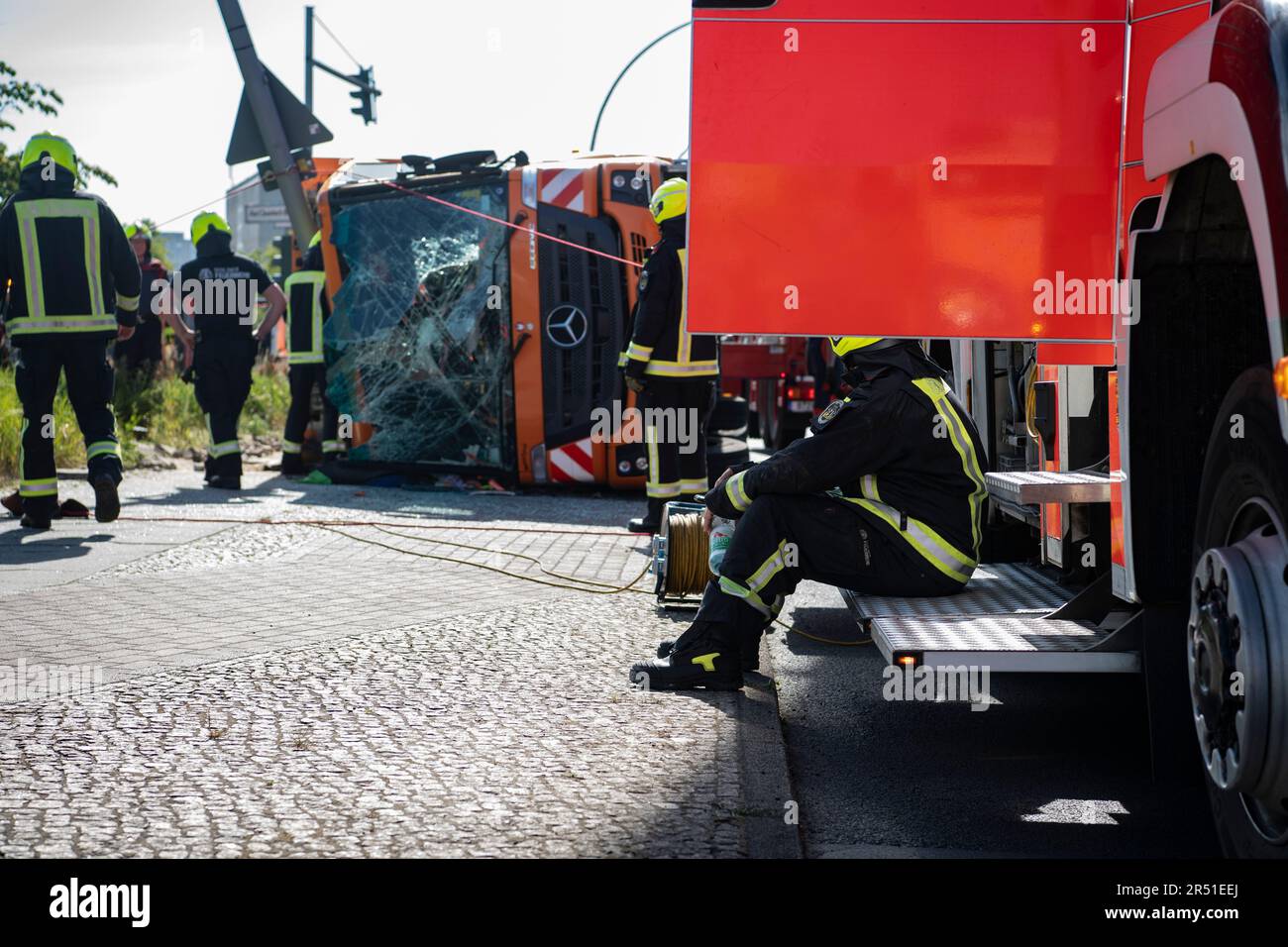 Berlin, Germany. 31st May, 2023. A fully loaded BSR garbage truck is ...