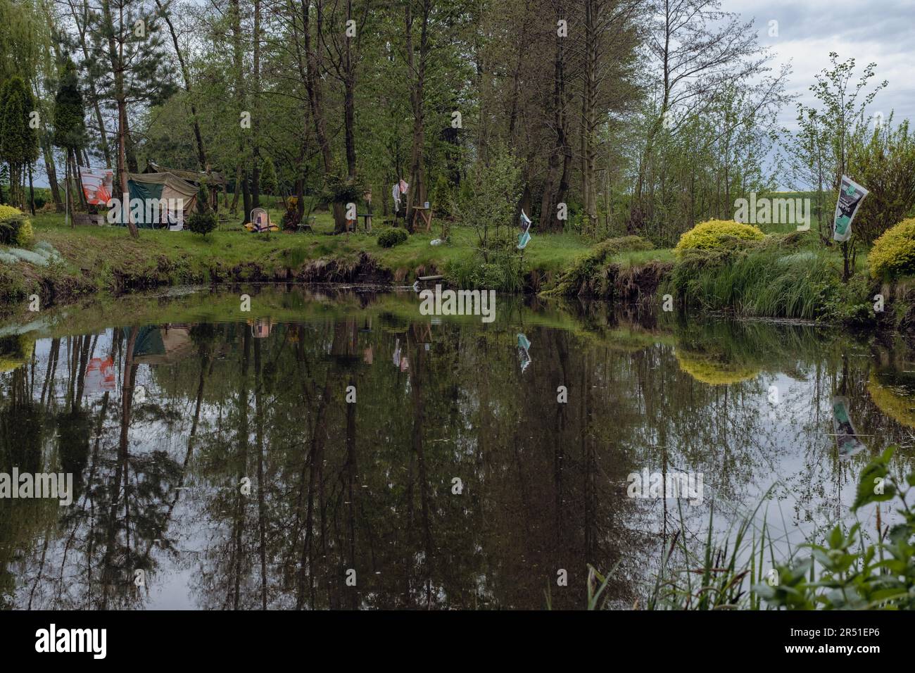 Magic retreat, pond in the middle of the field - diy pond Stock Photo ...
