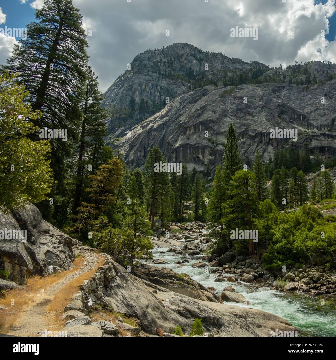 Trail Bends Around Corner Along the Rushing Tuolumne River in Yosemite ...