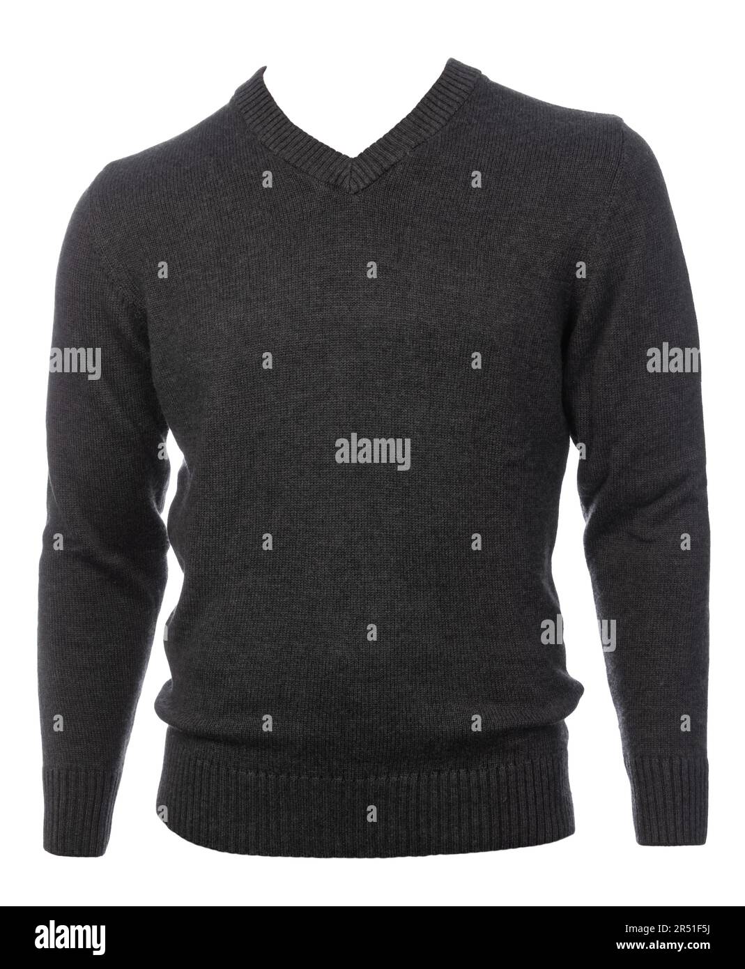 Grey classic wool v-neck jumper on mannequin isolated on a white ...