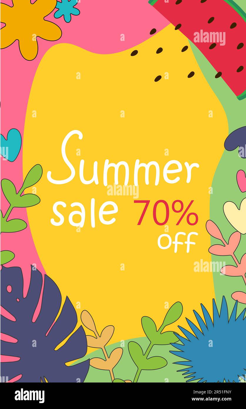 Summer sale vector poster with discount text and summer elements in ...