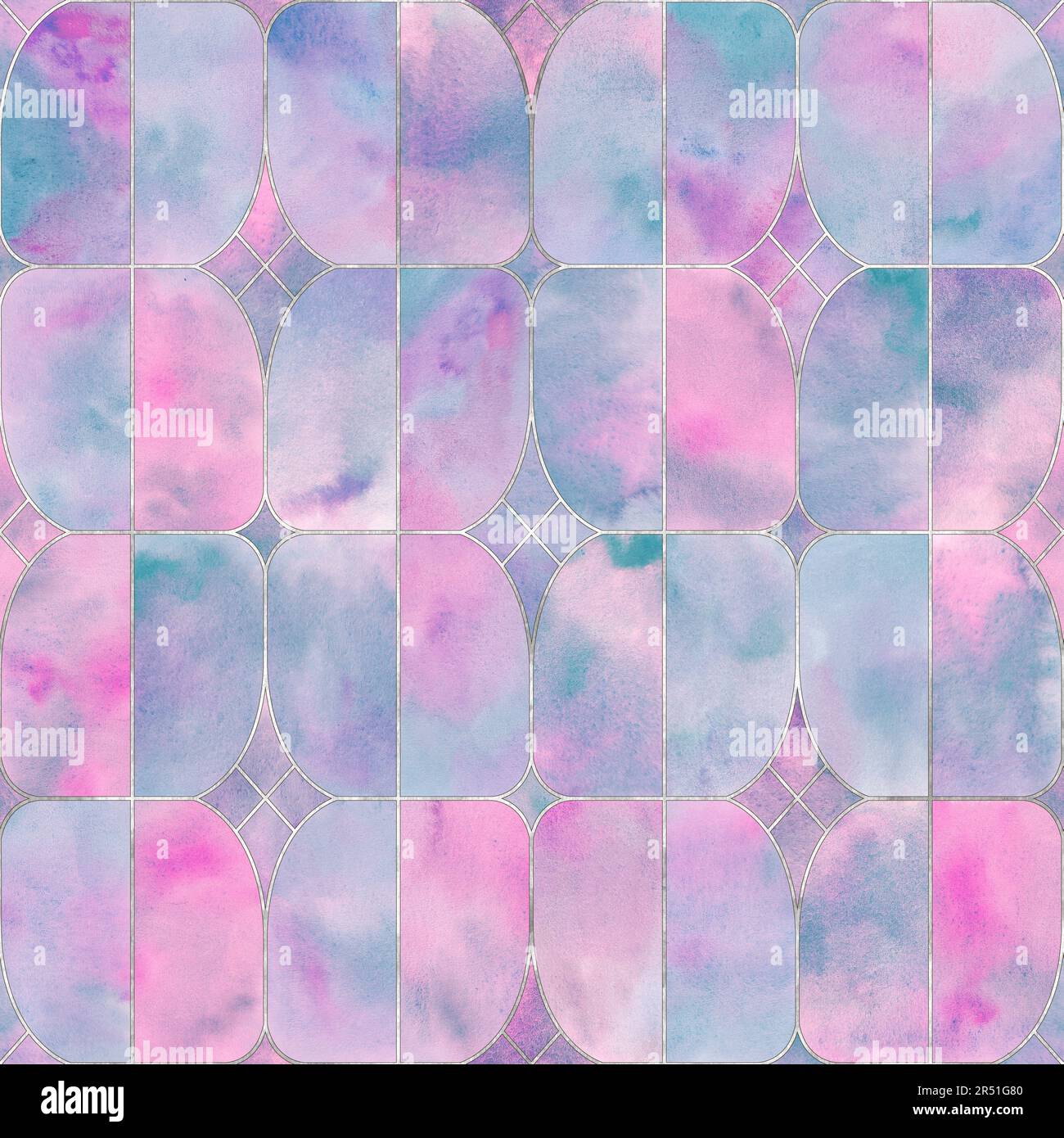 Watercolor stained glass window abstract geometric seamless pattern ...