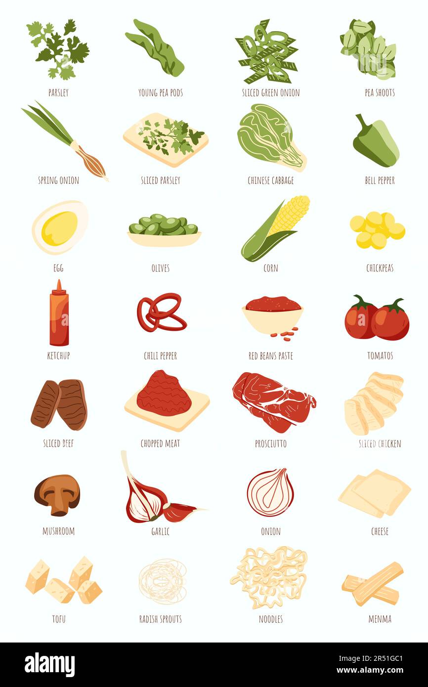 Hand drawn vintage poster of cooking ingredients or groceries sort by ...