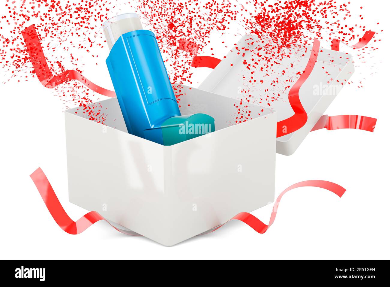 Metered-dose inhaler, MDI inside gift box, 3D rendering isolated on ...