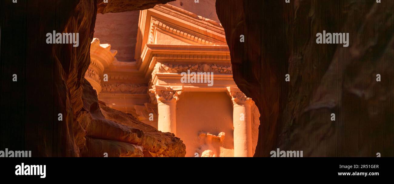 Petra, Jordan frame banner view of Siq walls and the Treasury, Al ...