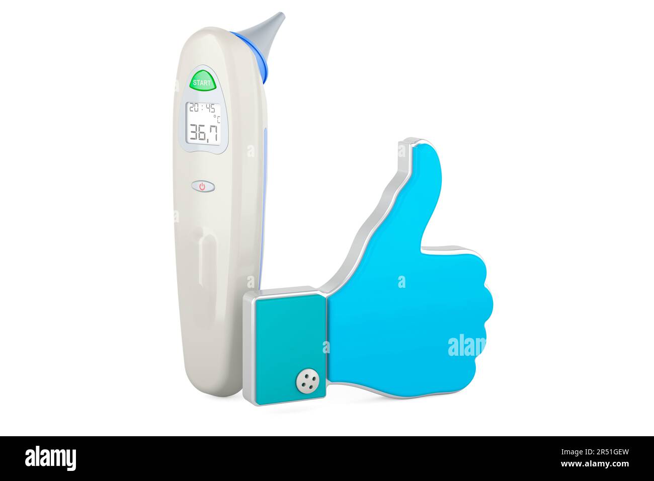 Digital Forehead and Ear Thermometer with like icon. 3D rendering ...