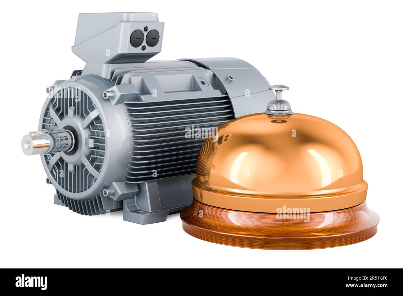 Industrial electric motor with reception bell. 3D rendering isolated on ...