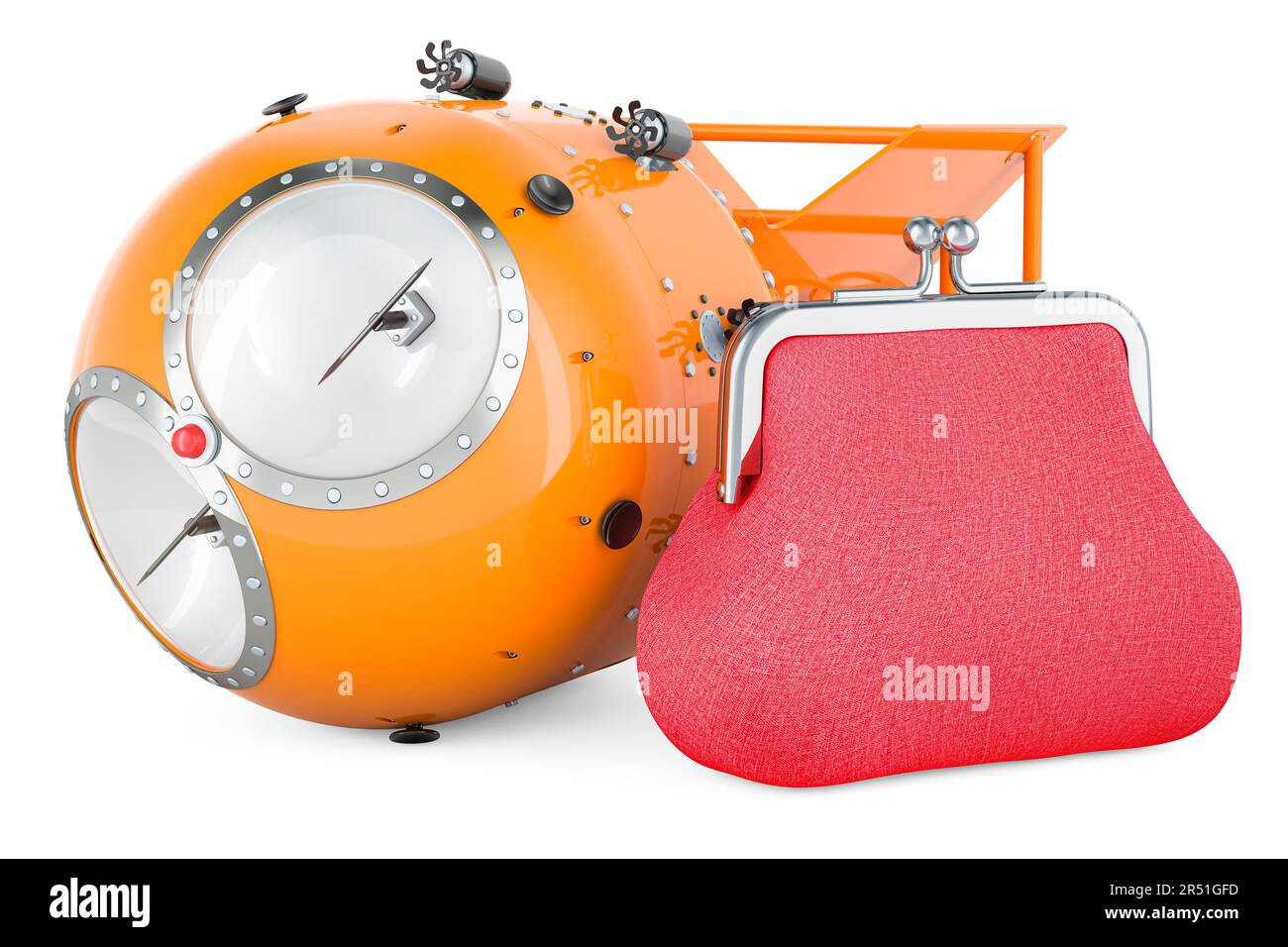 Atomic bomb, nuclear weapon with coin purse. 3D rendering isolated on ...