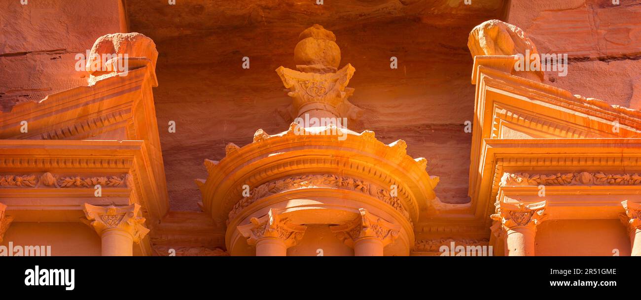 Petra, Jordan details close-up banner view of the Treasury, Al Khazneh ...