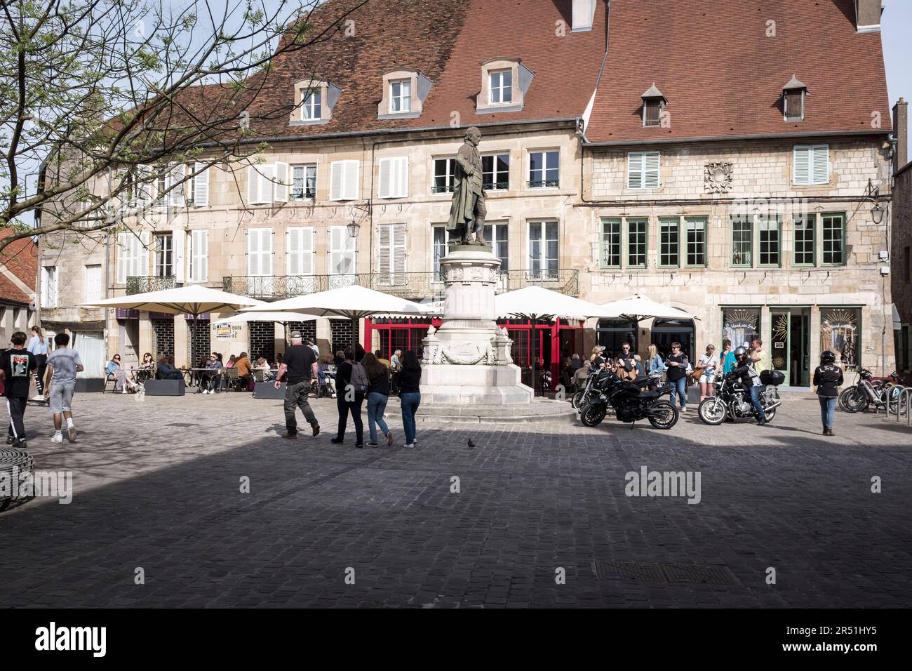 A statue of Denis Diderot in a square of the medieval town of Langres ...