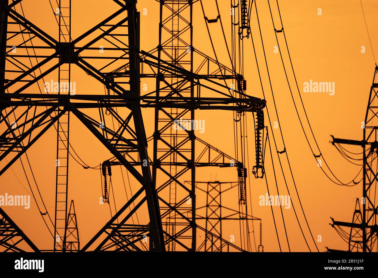 High voltage electric transmission tower. High voltage power lines on ...