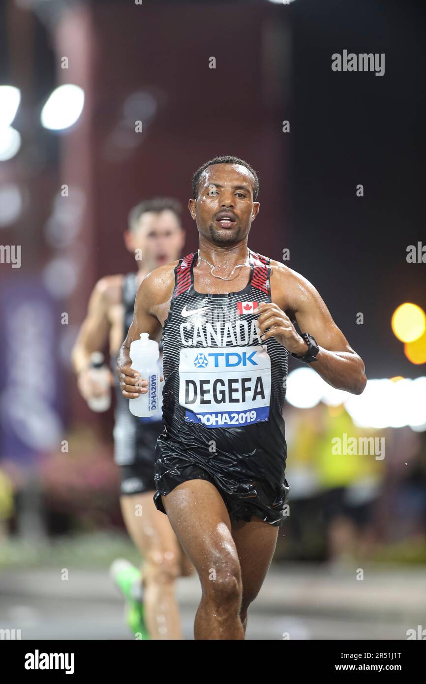 Berhanu Degefa participating in the Doha 2019 World Athletics ...