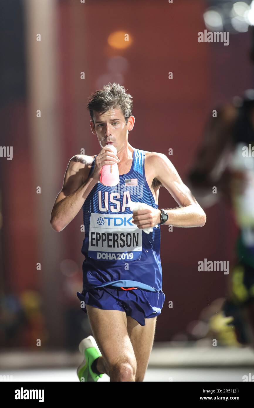 Andrew Epperson participating in the Doha 2019 World Athletics Championships Marathon Stock ...